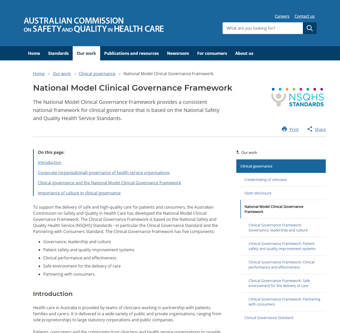 National Model Clinical Governance Framework | Aged Care Quality and Safety Commission