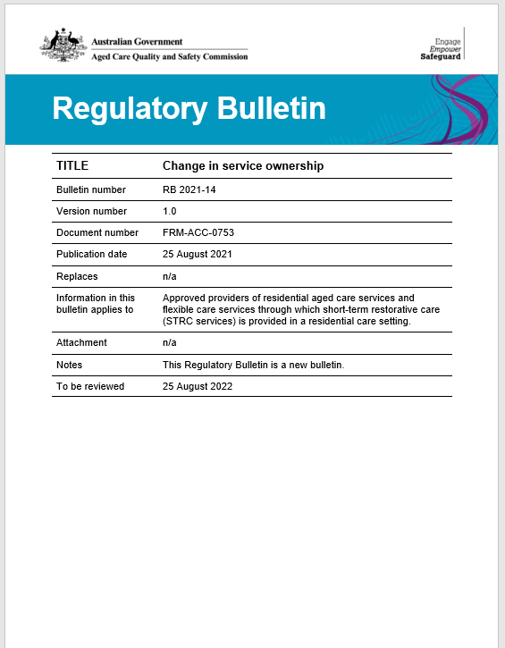 Regulatory Bulletins | Aged Care Quality and Safety Commission