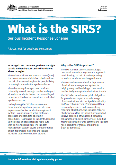 What is the SIRS? Consumers fact sheet thumbnail (27 April 2021) | Aged ...